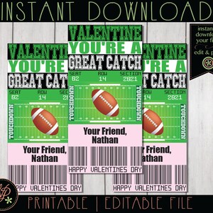 Kids Valentine Cards Printable Football Valentines Tickets | Etsy
