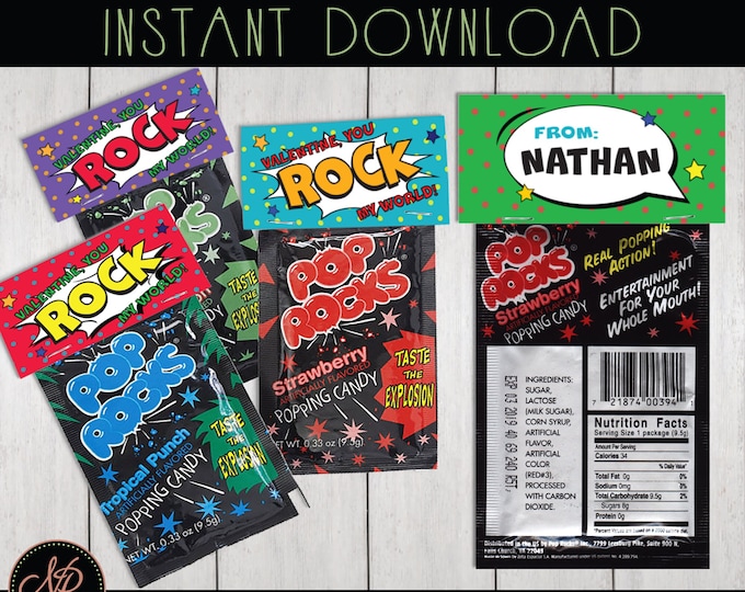 Pop Rocks Bag Topper Instant Download Valentine's Day Digital Printable ...