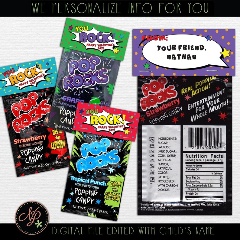 Kids Valentine Cards, Pop Rocks Bag Topper, Pop Rocks Valentine ...