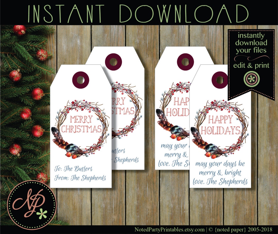 Boho Tribal Holiday Favor Tags, Boho Holiday Gift Tags, Christmas Favor ...