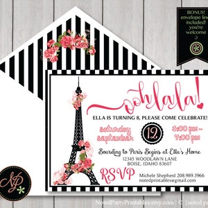Printable Paris Themed Birthday Invite, Paris Invitation, Paris ...