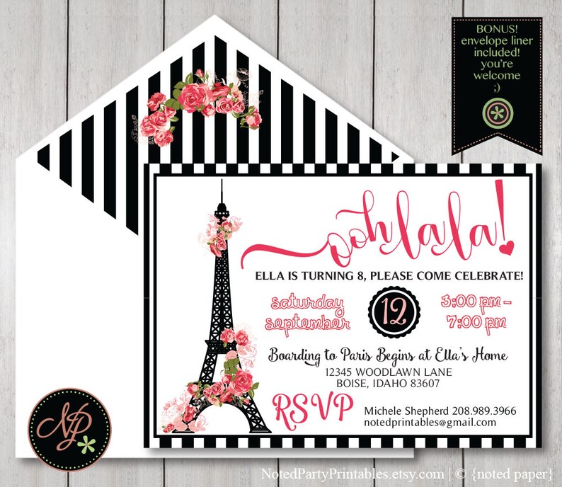 Printable Paris Themed Birthday Invite Paris Invitation | Etsy