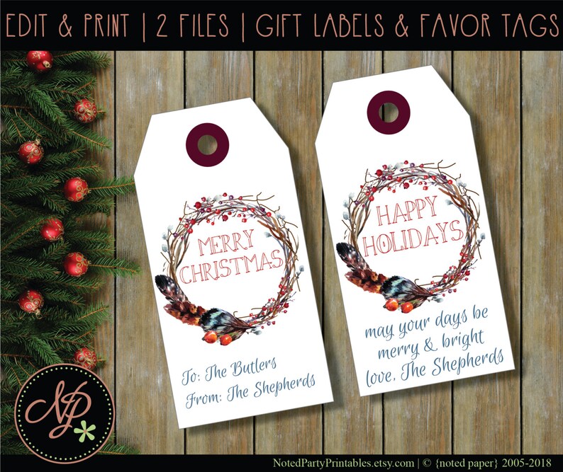 Boho Tribal Holiday Favor Tags, Boho Holiday Gift Tags, Christmas Favor ...