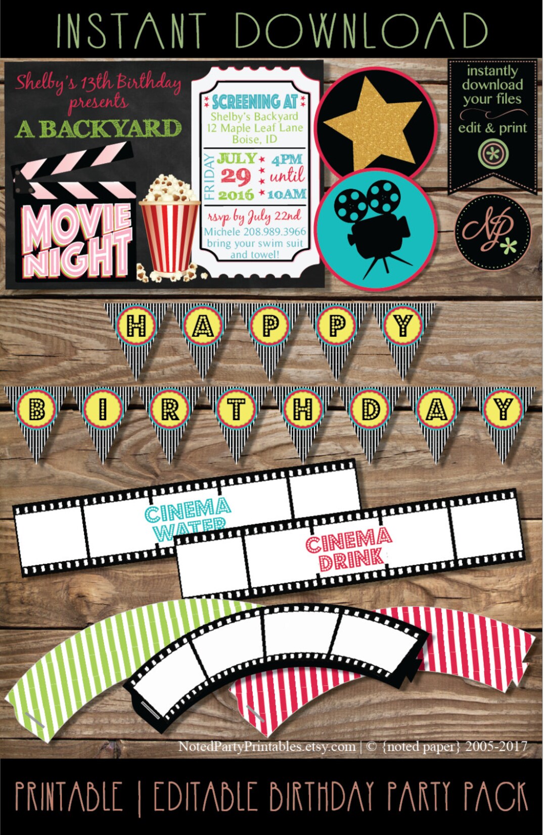 Movie Party Decorations - Movie Night Birthday Party -printable Movie ...