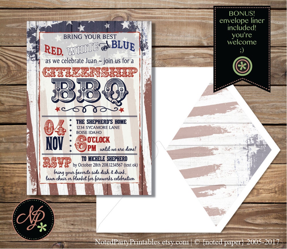 Citizenship Celebration Invitation | Antique Citizenship BBQ Invite ...