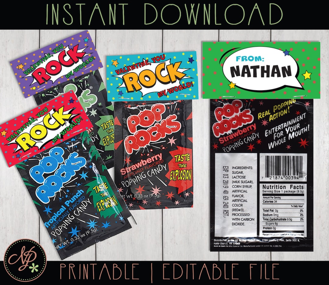 Kids Valentine Cards, Pop Rocks Bag Topper, Pop Rocks Valentine ...