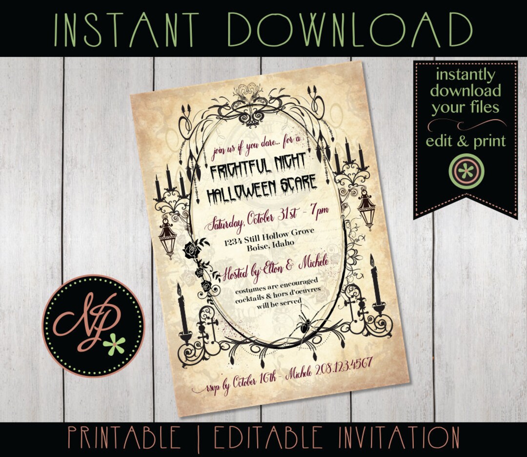 Halloween Gothic Printable Invitation, Halloween Gothic Frame Invite ...