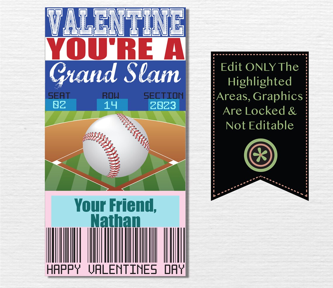 Kids Valentine Cards Printable Baseball Valentines Tickets - Etsy