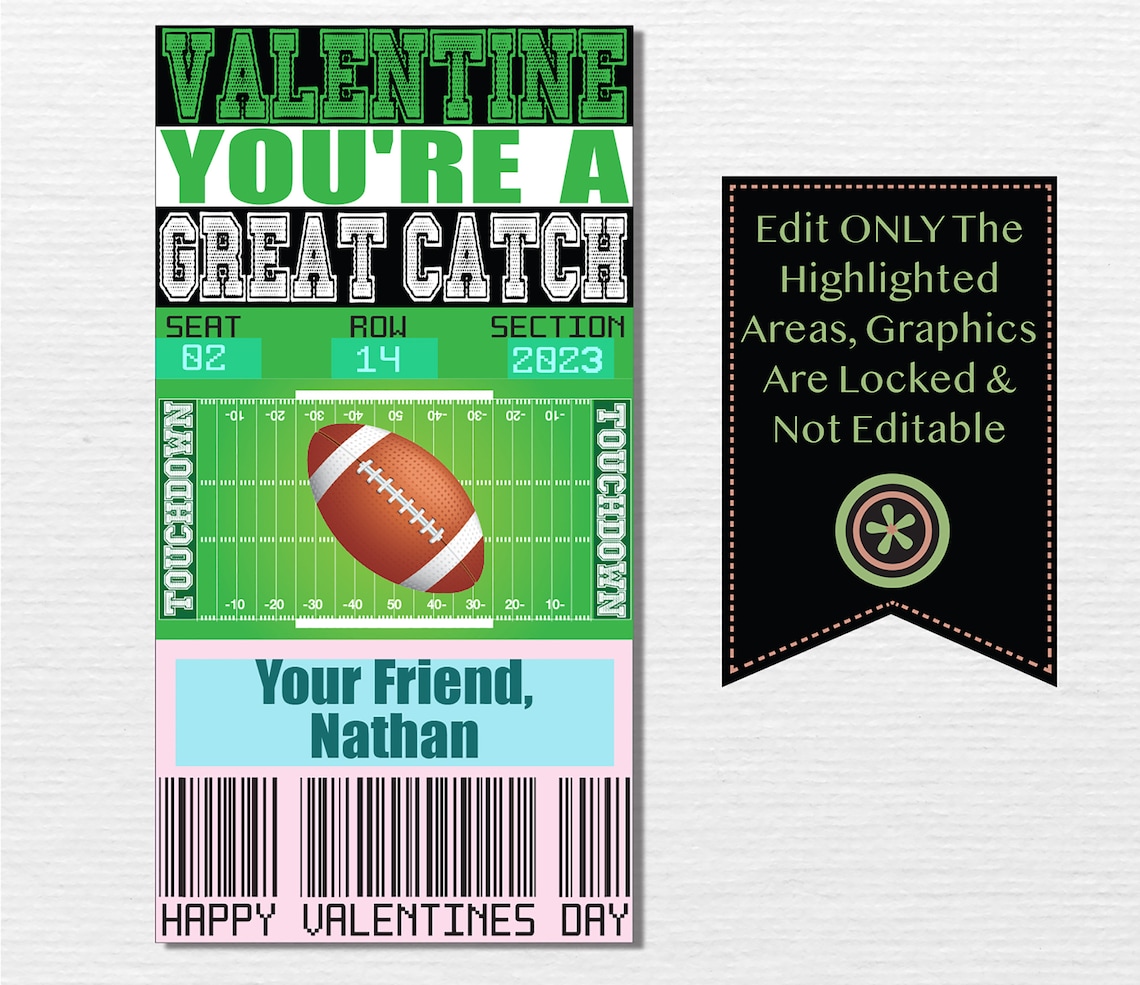 Kids Valentine Cards Printable Football Valentines Tickets - Etsy