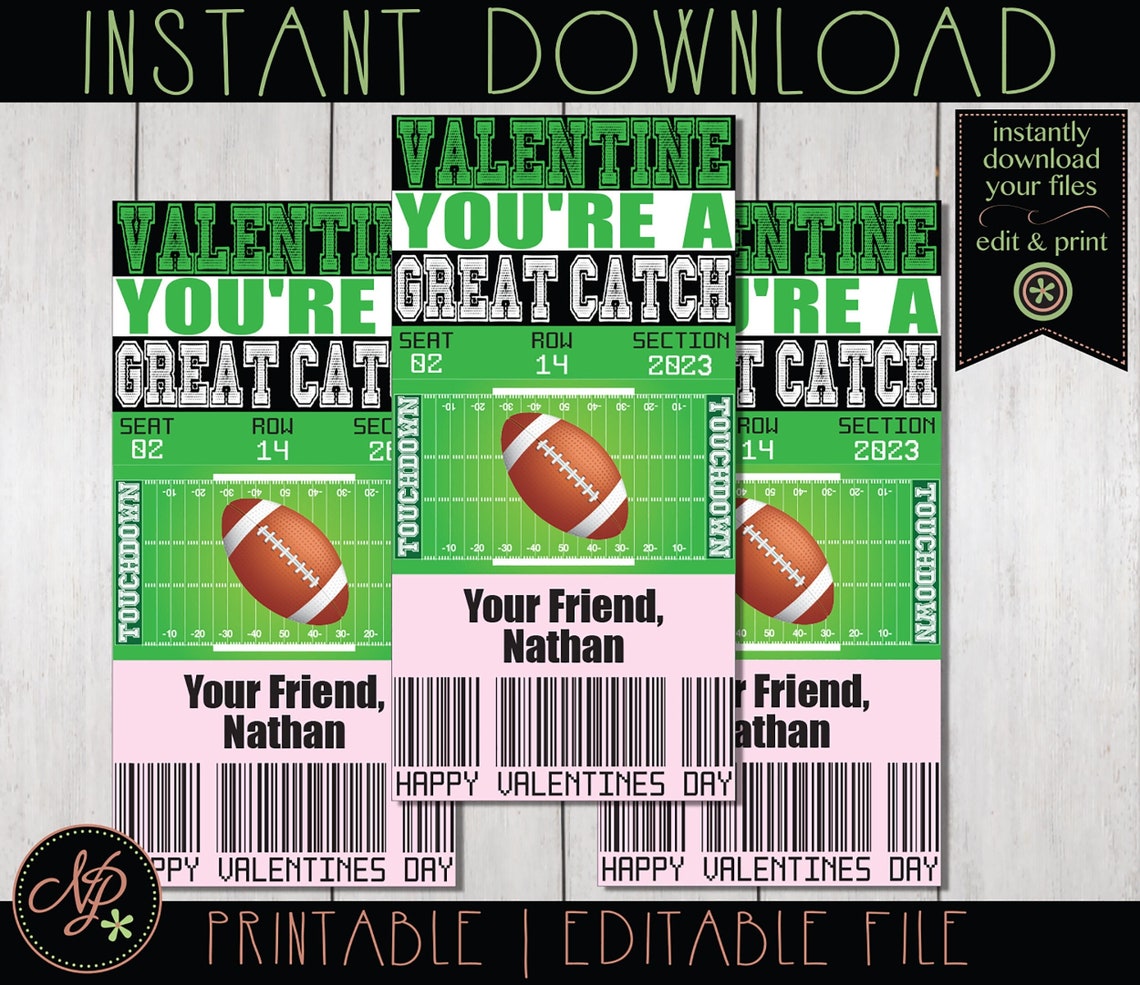 Kids Valentine Cards Printable Football Valentines Tickets - Etsy