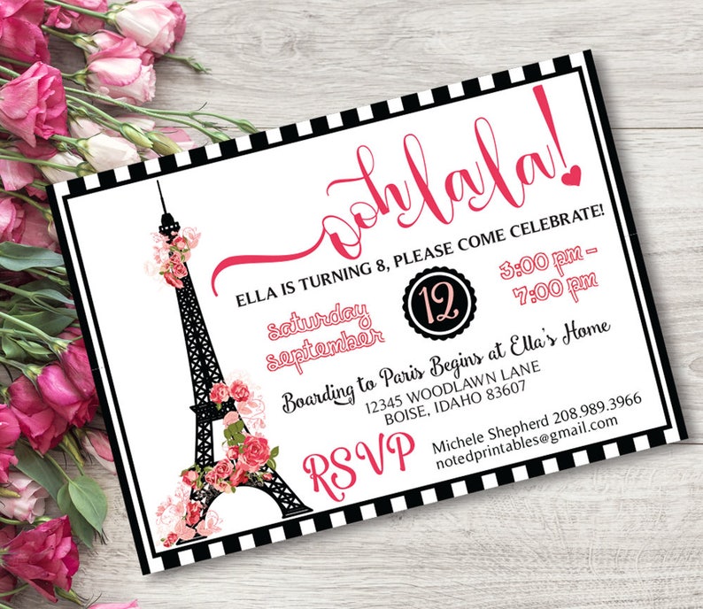Printable Paris Themed Birthday Invite Paris Invitation | Etsy