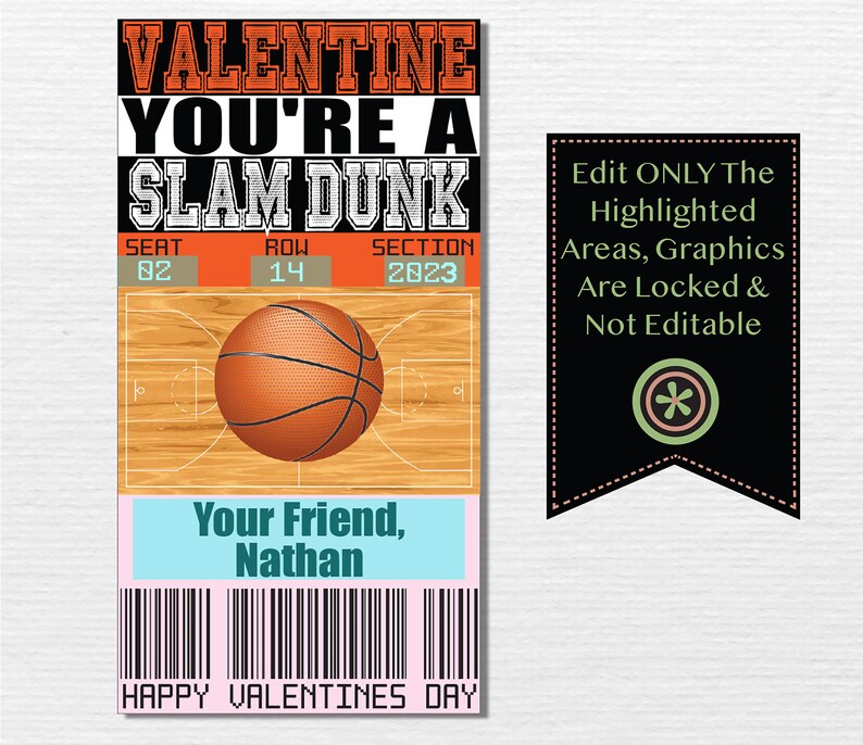 Kids Valentine Cards Printable Basketball Valentines Tickets - Etsy