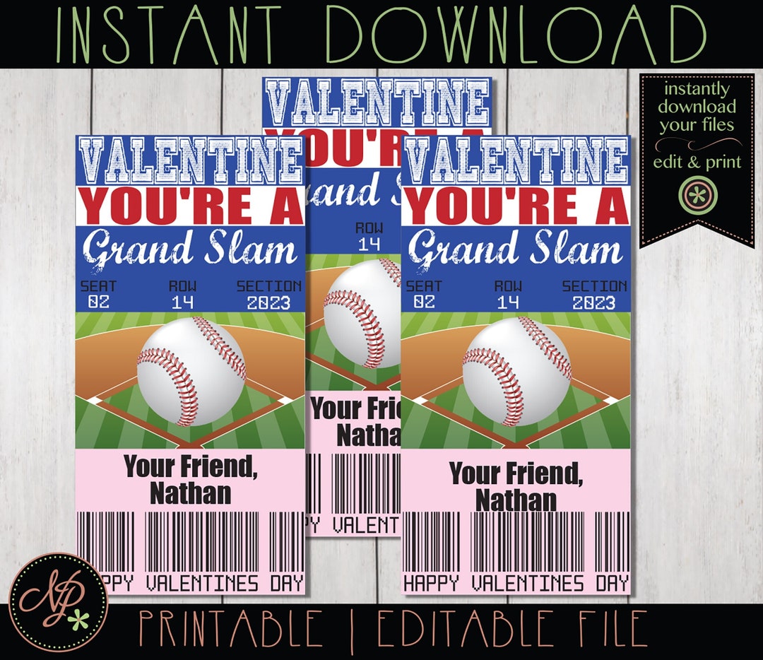 Kids Valentine Cards Printable Baseball Valentines Tickets - Etsy