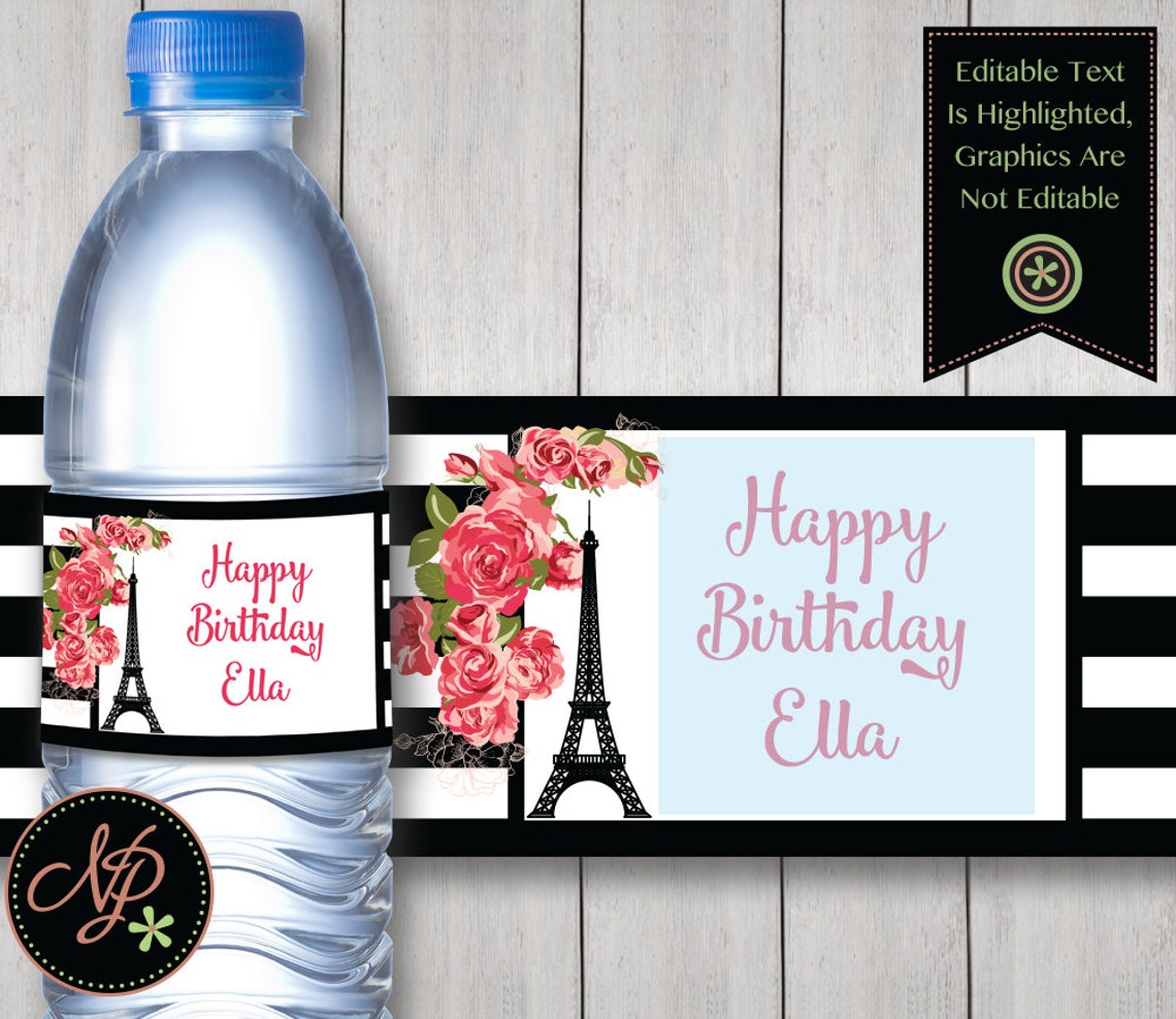 Paris Theme Water Bottle Labels Instant Download Paris Party | Etsy