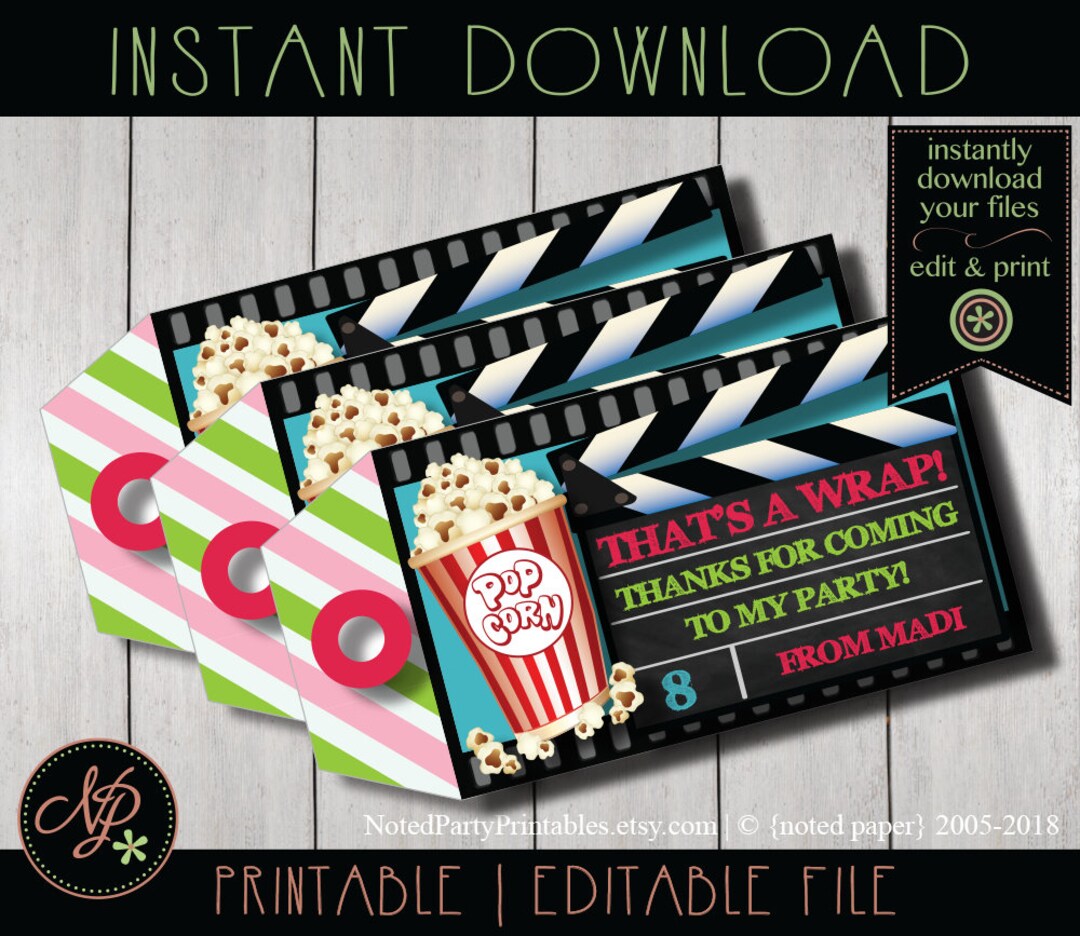 Movie Night Favor Tags | Movie Night Party Favors | Movie Night ...