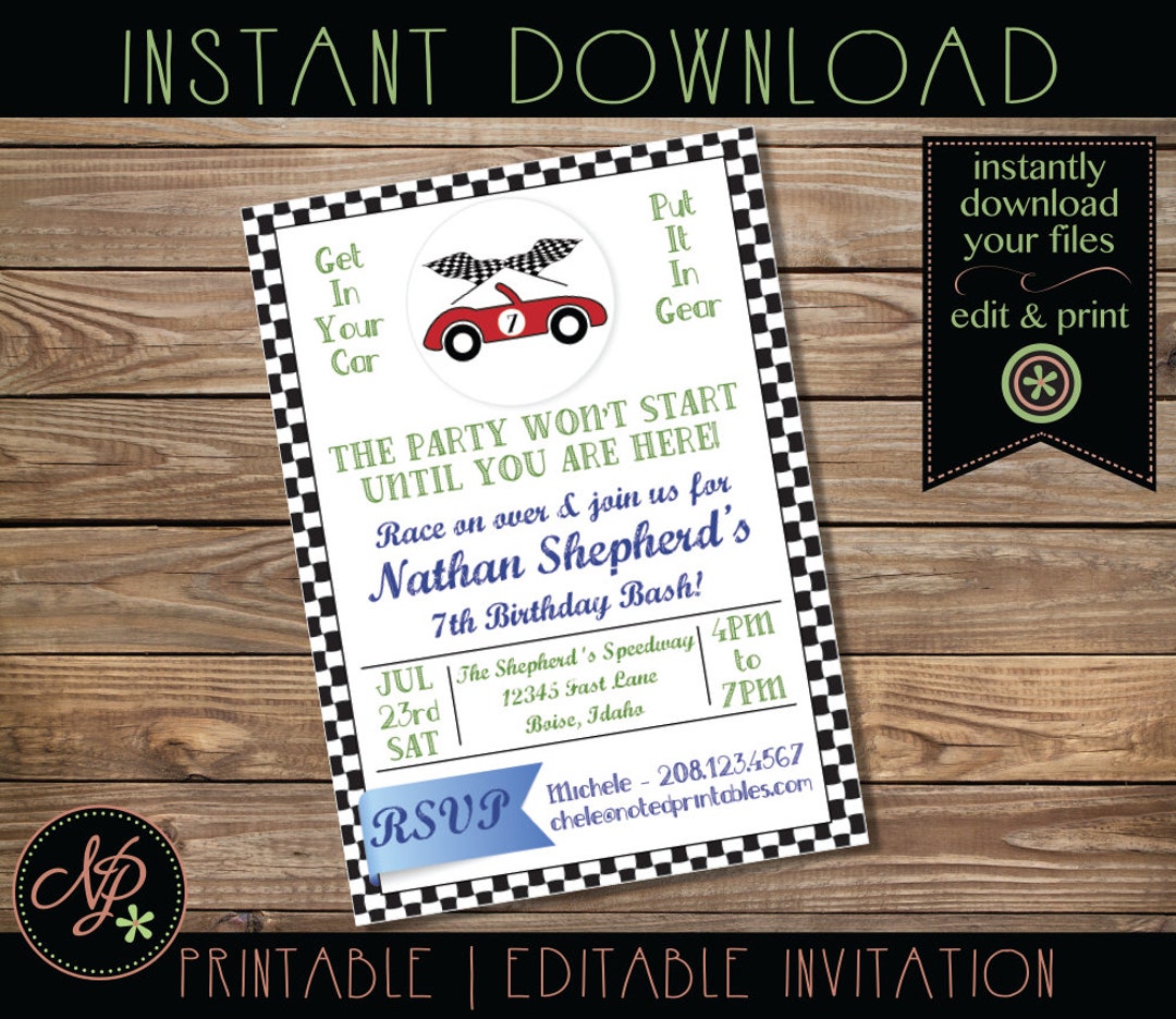 Race Car Birthday Invitations, Race Car Invitation, Race Car Party ...
