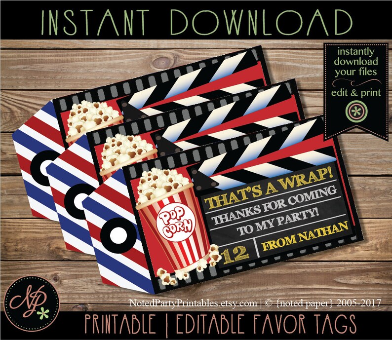 Movie Night Favor Tags, Movie Night Party Favors, Movie Night ...