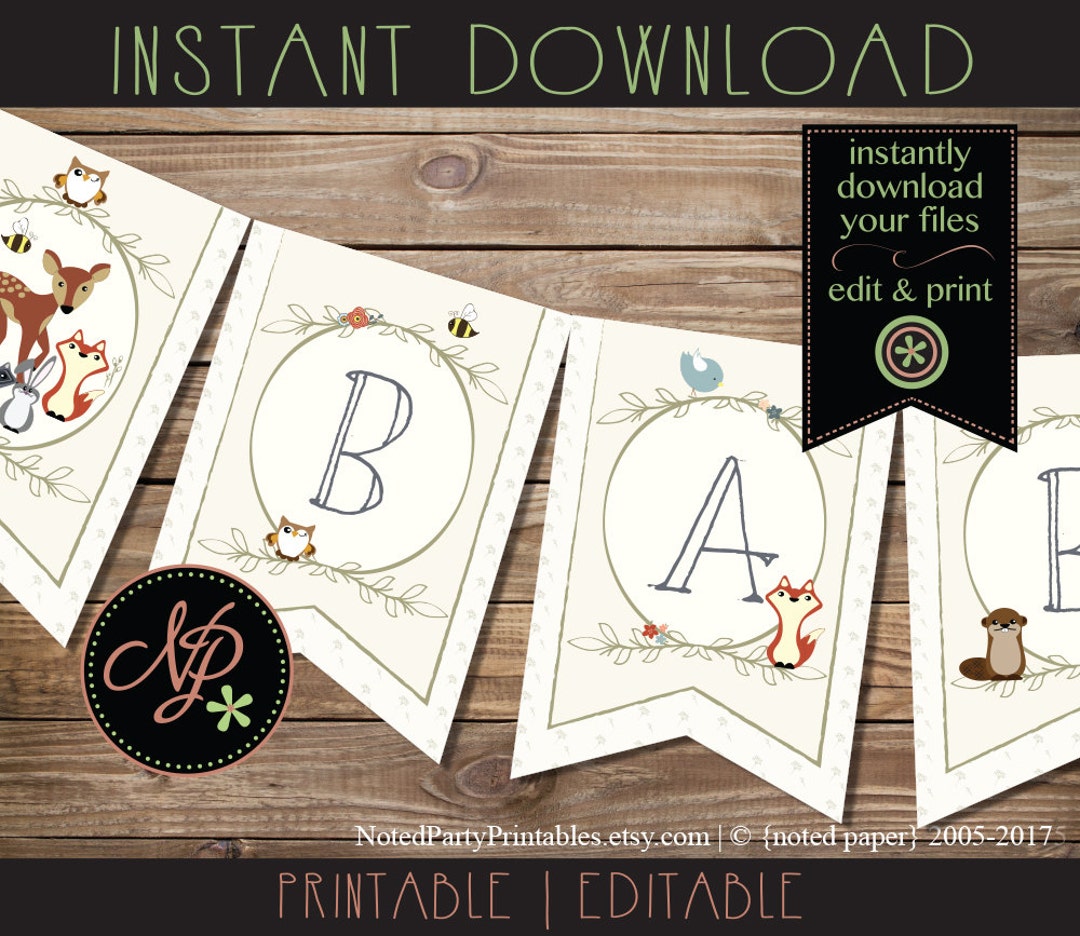 Woodland Baby Shower Banner, Woodland Animals Shower Banner, Woodland ...
