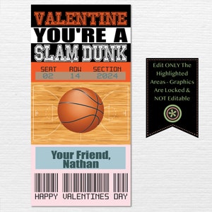 Kids Valentine Cards, Printable Basketball Valentines Tickets, Kids ...
