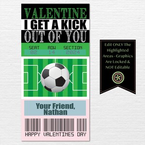 Kids Valentine Cards, Printable Soccer Valentines Tickets, Kids Soccer ...