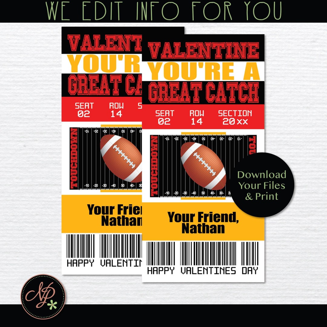 Kids Valentine Cards, Chiefs Football Valentines Ticket, Chiefs ...