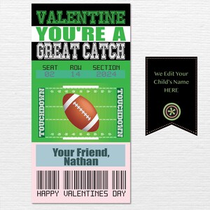 Kids Valentine Cards, Printed Football Valentines Tickets, Kids ...