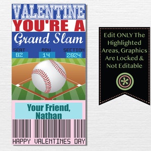 Kids Valentine Cards, Printable Baseball Valentines Tickets, Kids ...