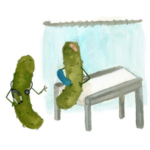 Whimsical Pickles in the Hospital Doctor Nurse Patient Watercolor Art ...