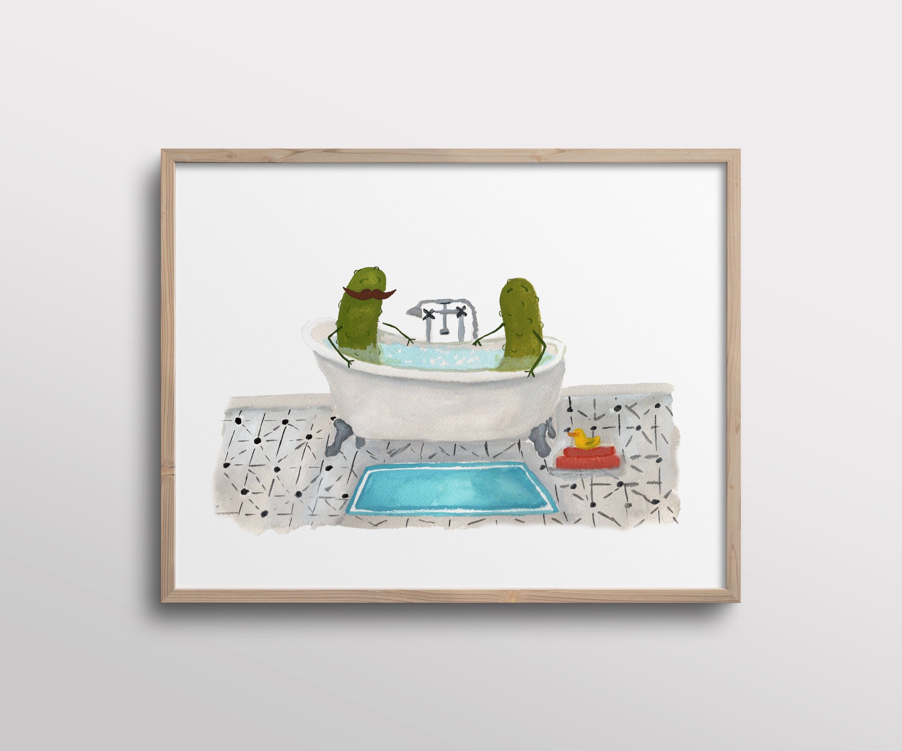 Whimsical Pickles With Mustaches Taking a Bubble Bath in the Bathtub ...