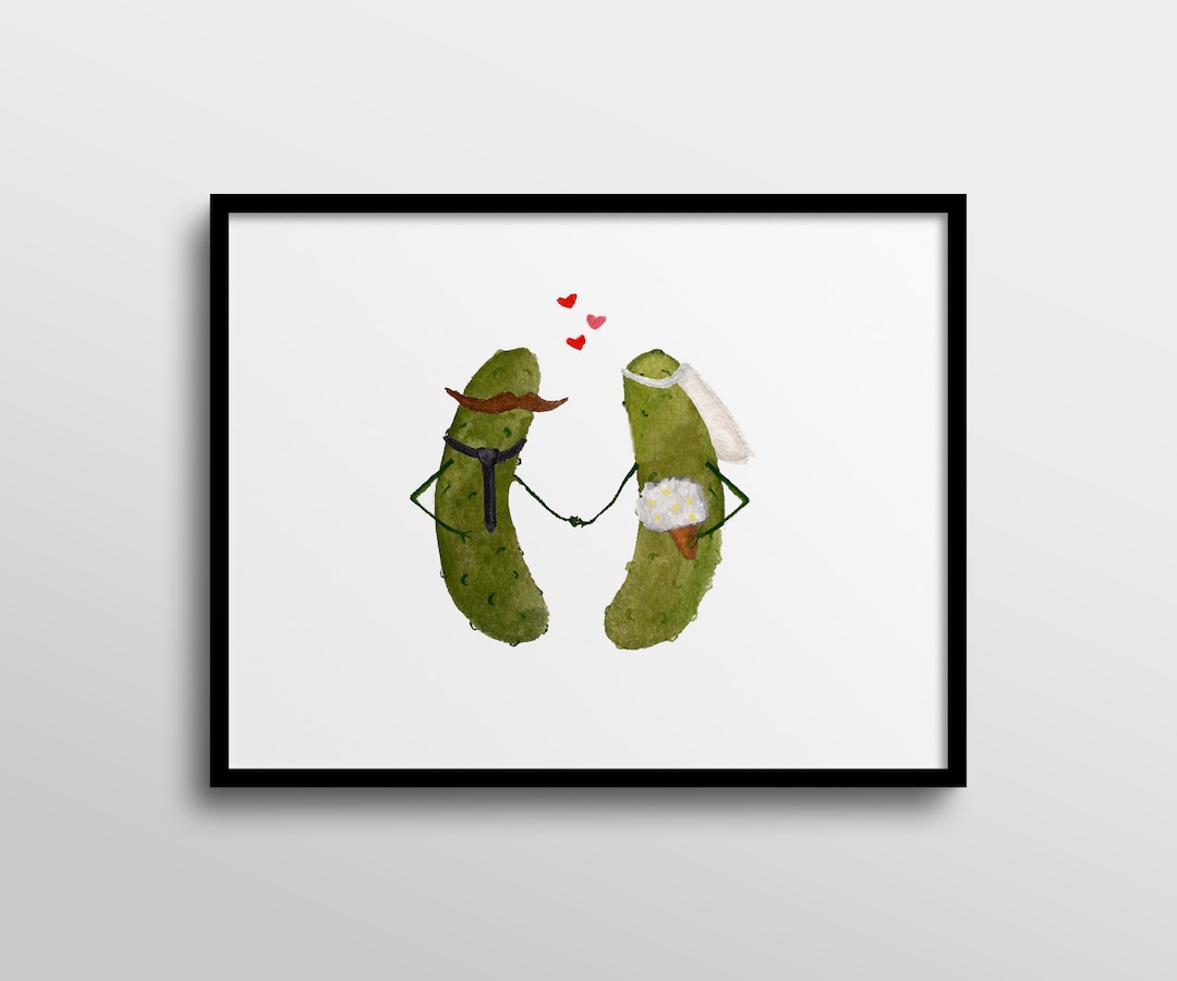 Whimsical Pickles Getting Married Wedding Engagement Love Watercolor ...