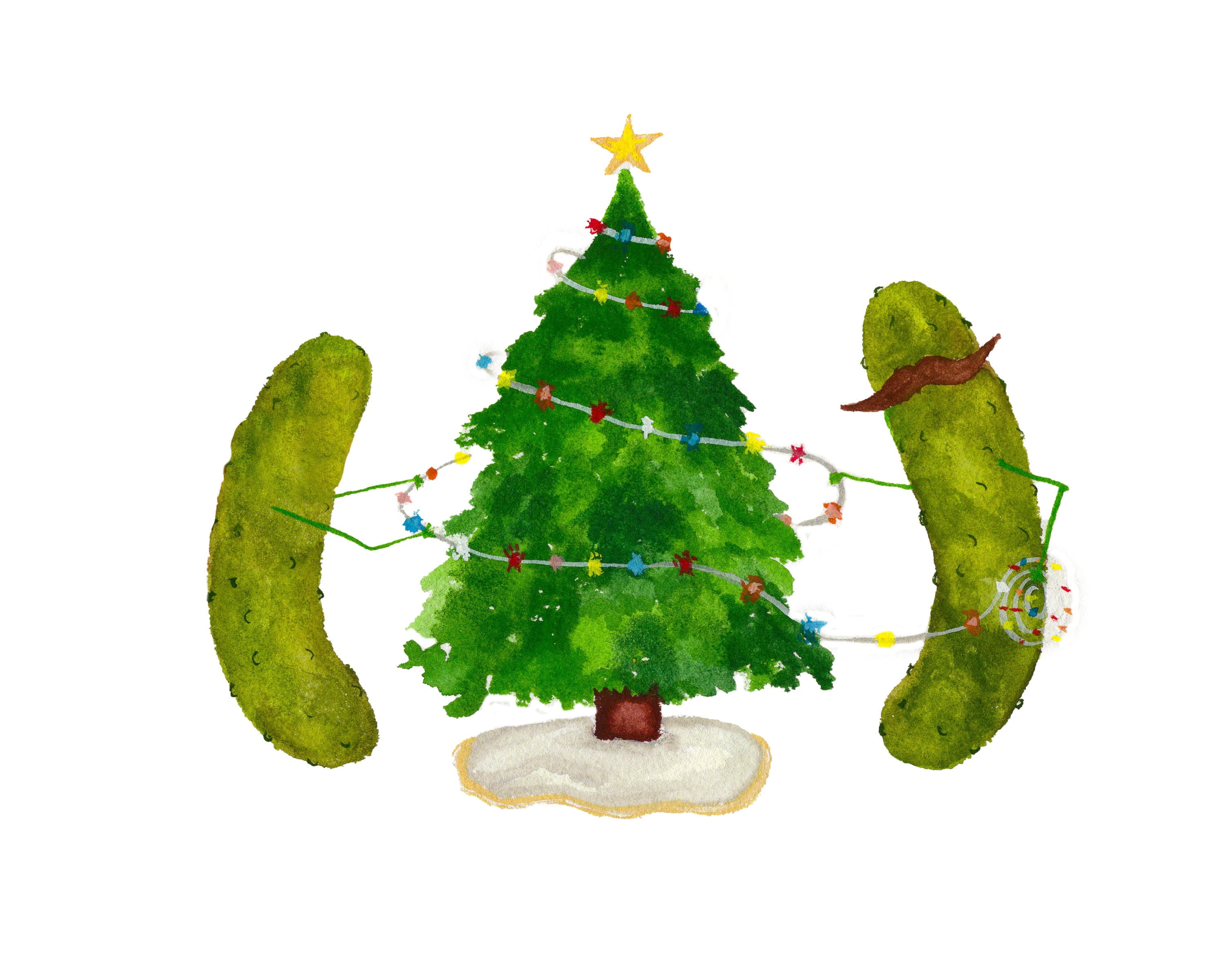 Whimsical Pickles Decorating a Christmas Tree With Lights - Etsy