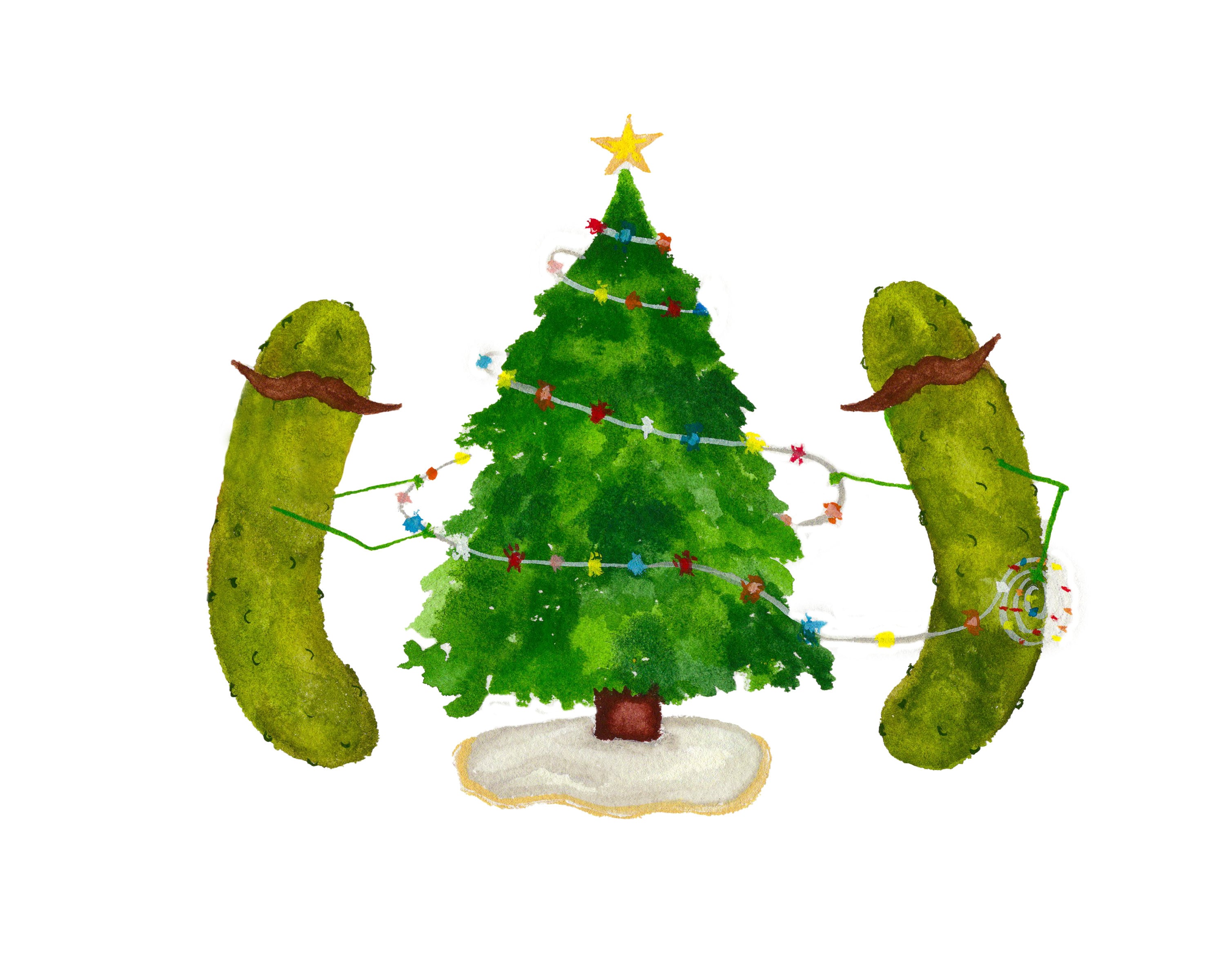 Whimsical Pickles Decorating a Christmas Tree With Lights - Etsy