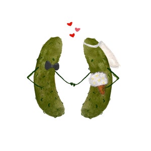 Whimsical Pickles Getting Married Wedding Engagement Love Watercolor ...