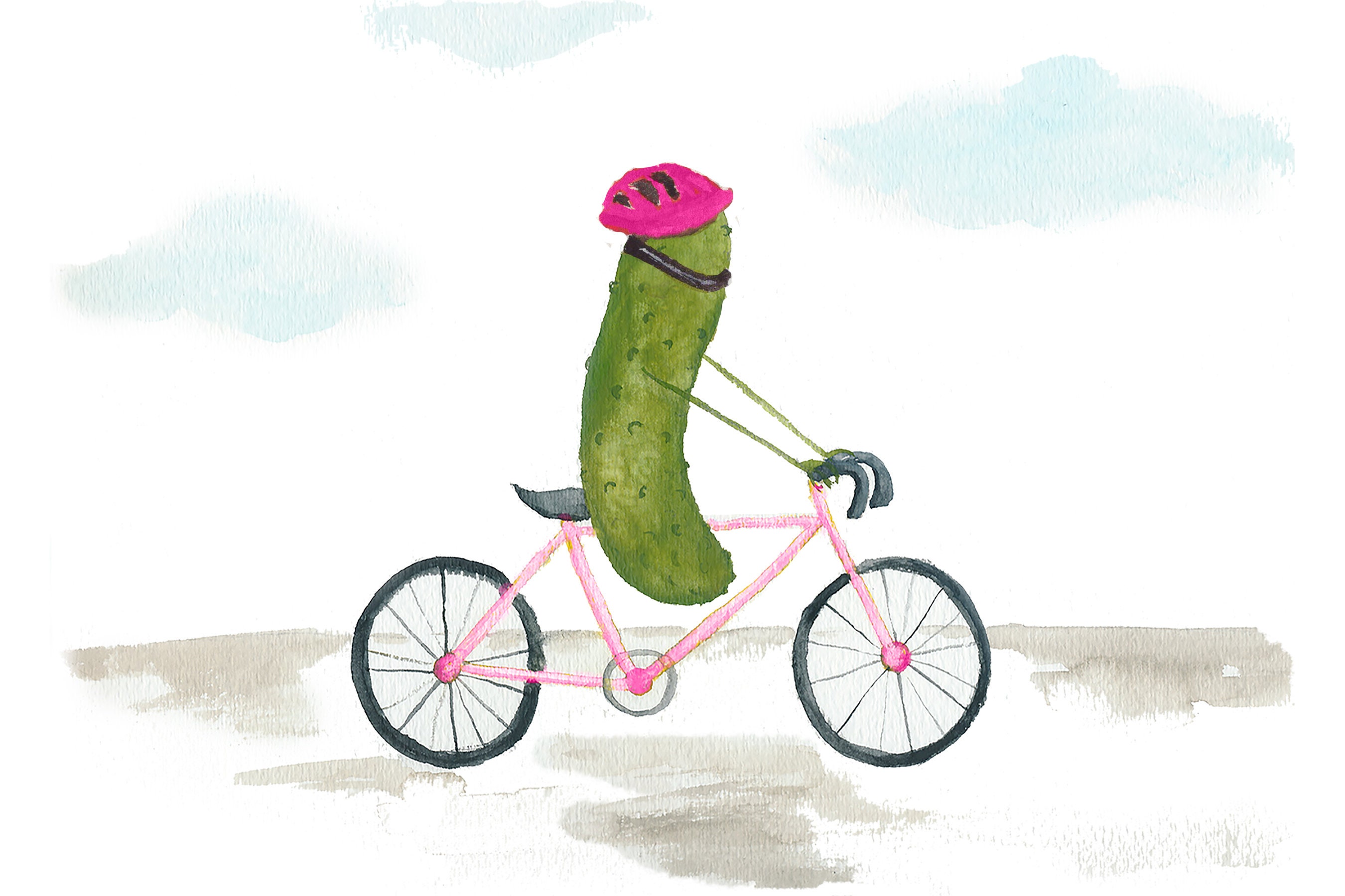 Whimsical Pickle With a Mustache on a Bicycle Watercolor Art Print - Etsy