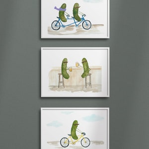 Whimsical Pickles on a Bicycle Built for Two Watercolor Art Print - Etsy