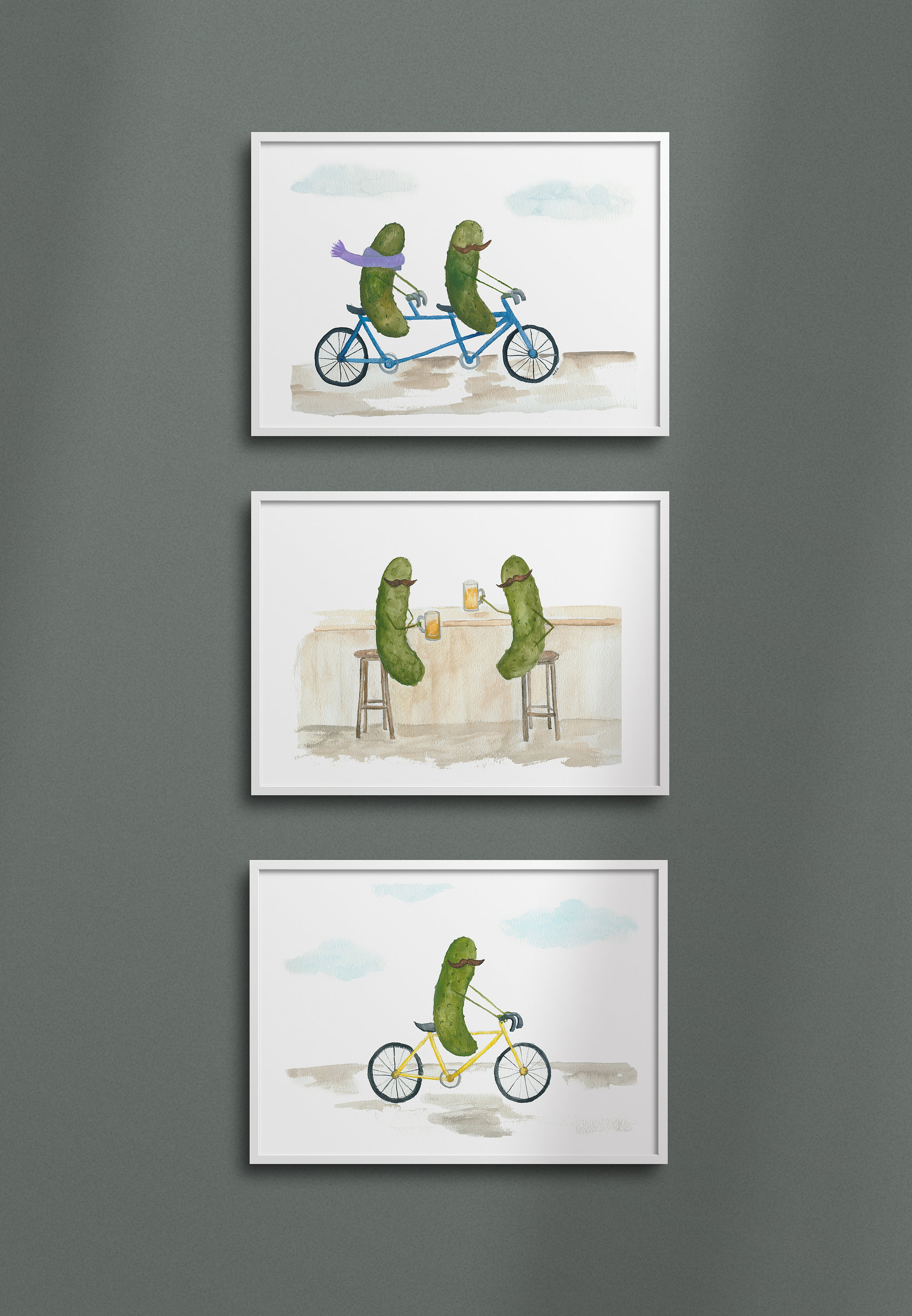 Whimsical Pickle With a Mustache on a Bicycle Watercolor Art Print - Etsy