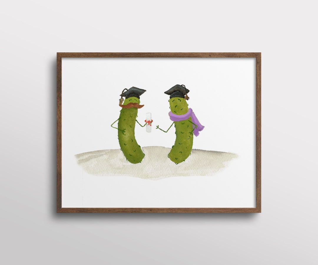 Whimsical Pickles Graduating From School Watercolor Art Print - Etsy