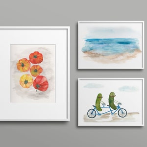 Whimsical Pickles on a Bicycle Built for Two Watercolor Art Print - Etsy