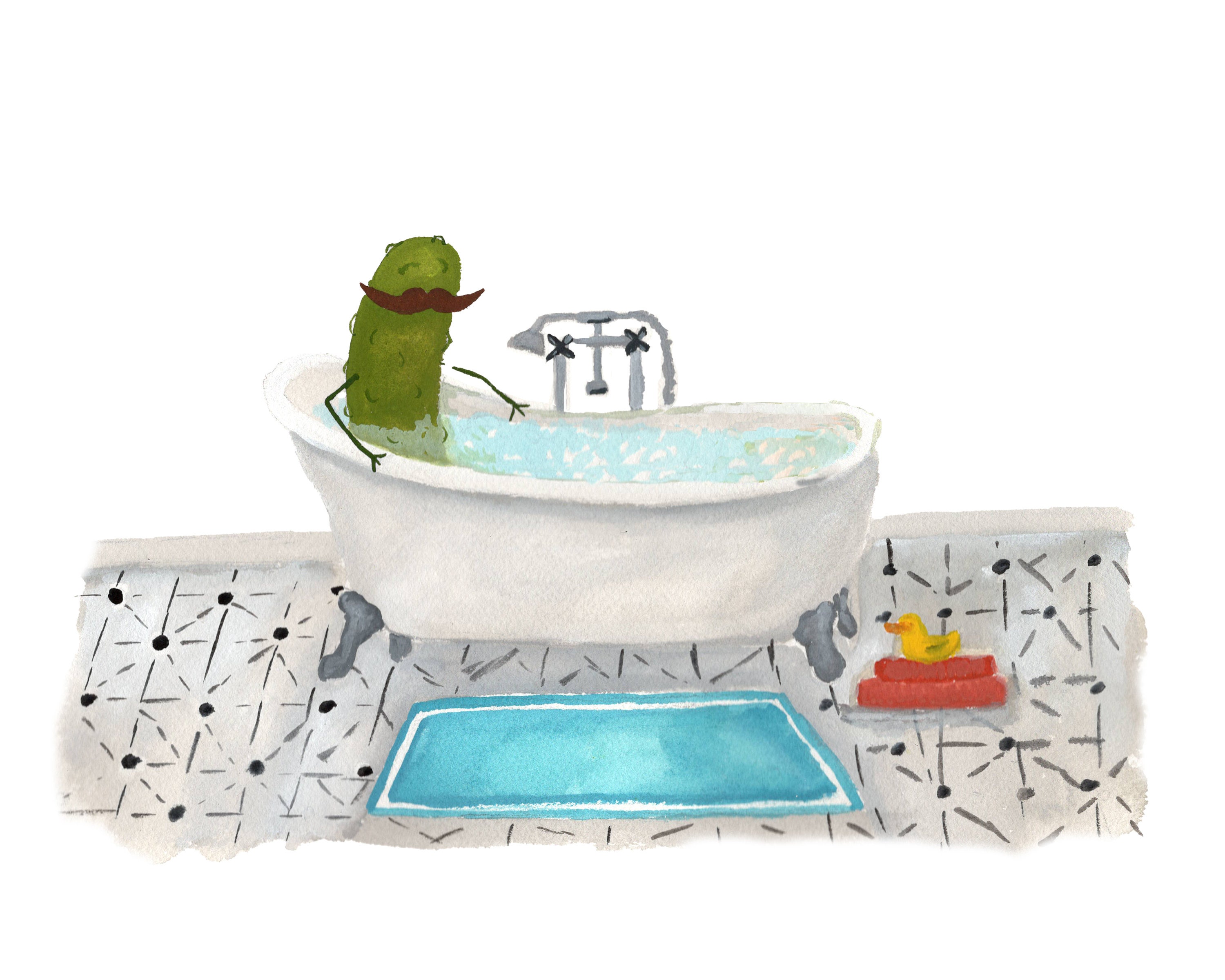 Whimsical Pickles With Mustaches Taking a Bubble Bath in the - Etsy