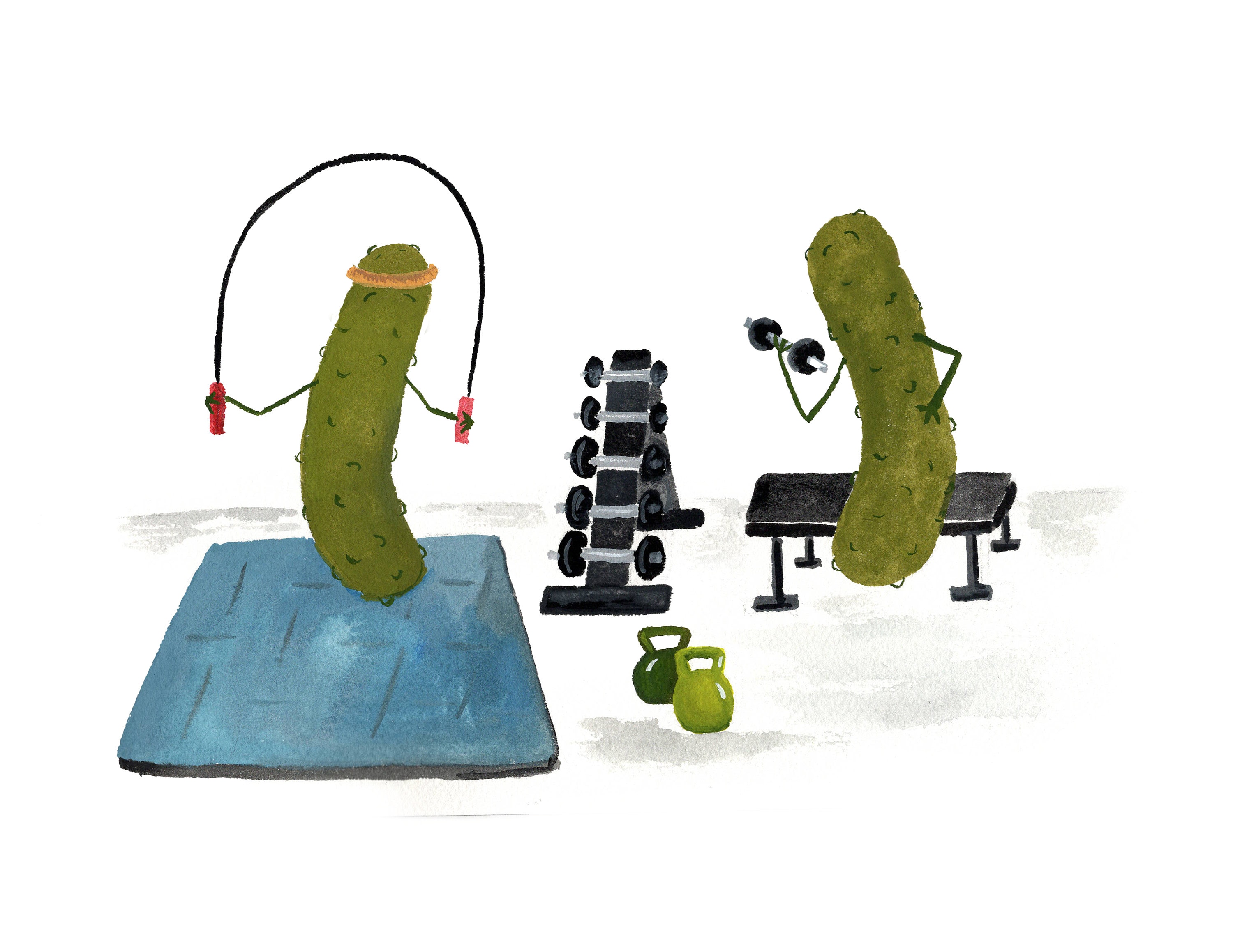 Whimsical Pickles With Mustaches Working Out at the Gym - Etsy