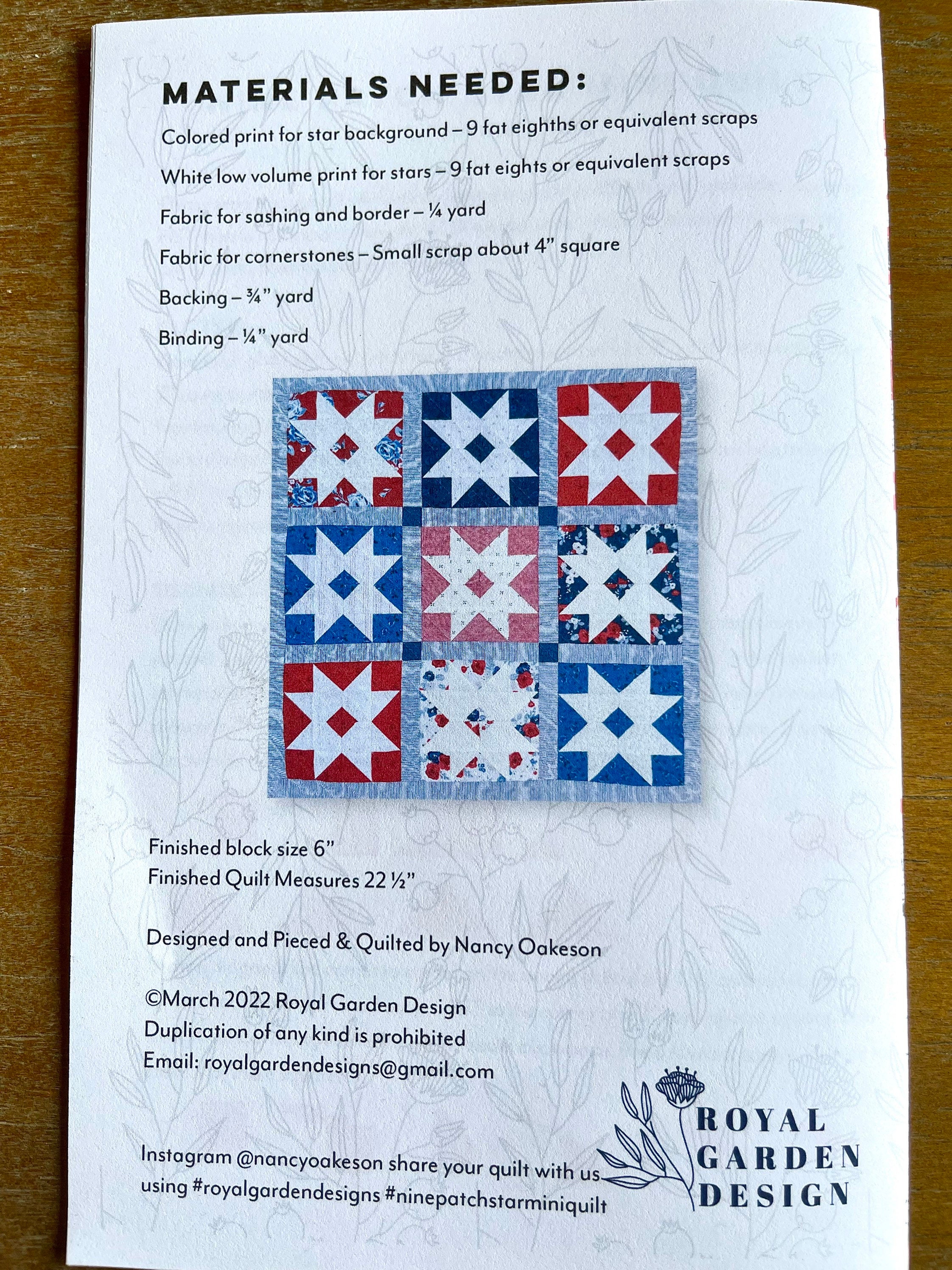 Nine Patch Star Mini Quilt Pattern Paper Copy | Etsy