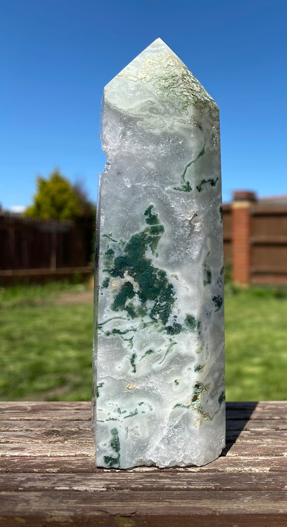Moss agate tower with amazing druzy | Etsy