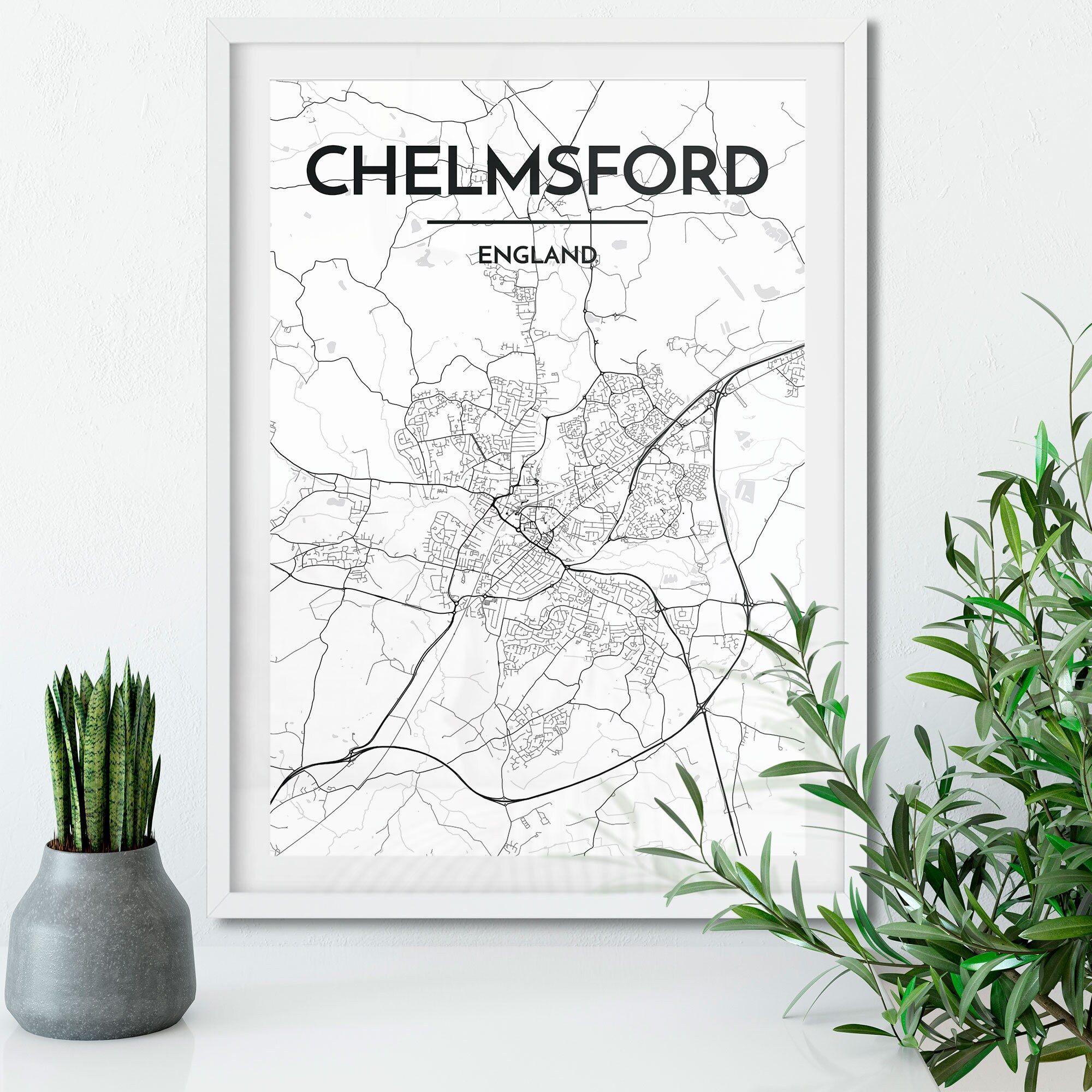 CHELMSFORD England City Map Print // home decor office | Etsy