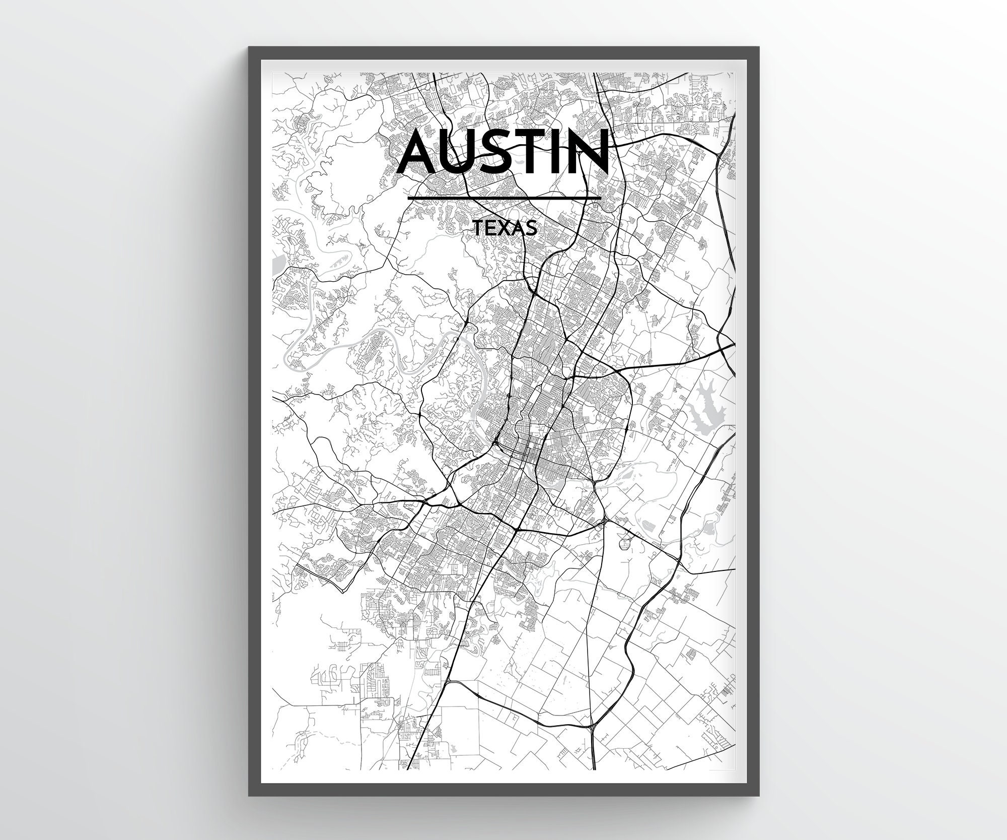 AUSTIN United States City Map Print // Modern Minimalist Art - Etsy
