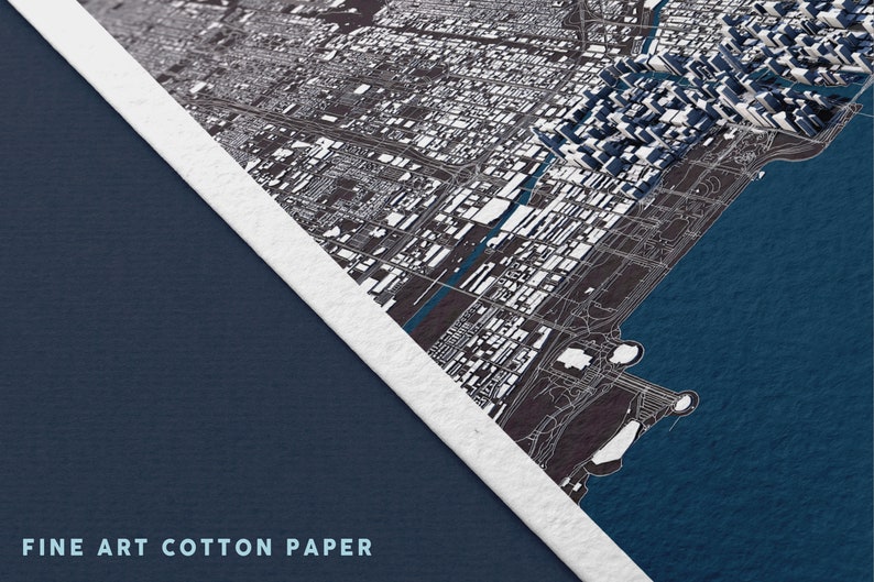 Chicago Map 3D City Model Map Art Modern Map Art Home - Etsy