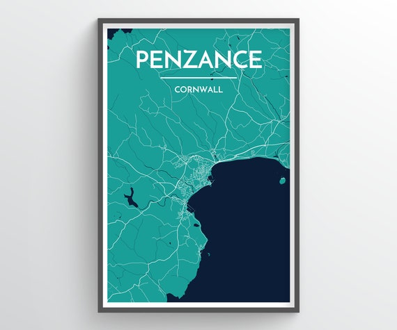 PENZANCE England City Map Print // home decor office decor | Etsy