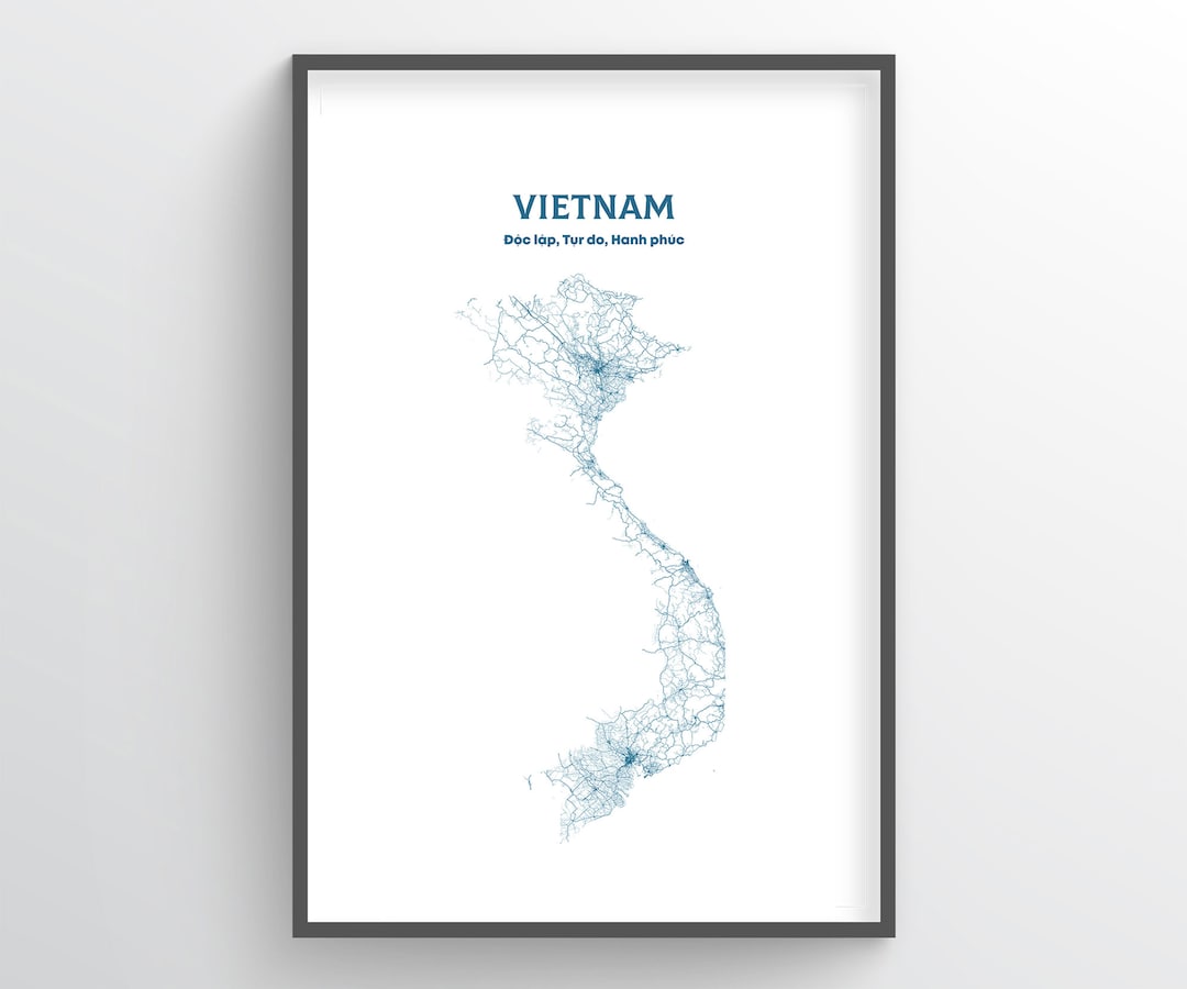 Vietnam Map Poster Art Every Road in Vietnam Map Art, Modern Map Art ...