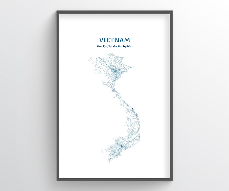 Vietnam Map Poster Art Every Road in Vietnam Map Art | Etsy