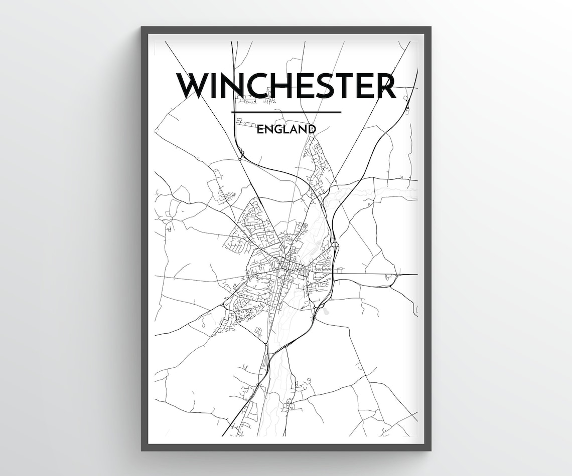 WINCHESTER England City Map Print // Modern Minimalist Art | Etsy