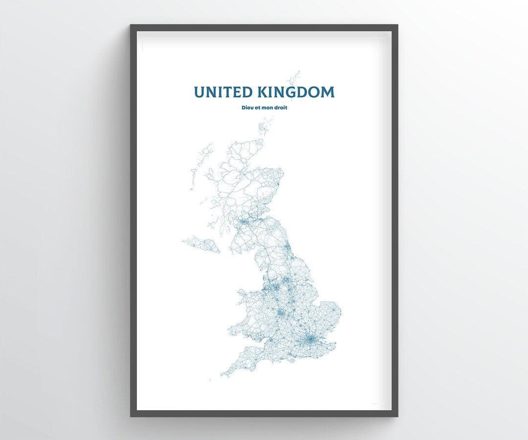 United Kingdom Map Poster Art Every Road in the UK Map - Etsy